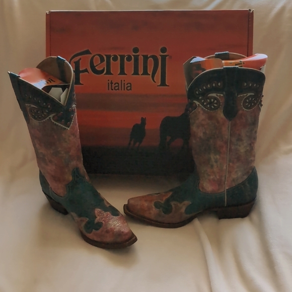 Ferrini | Shoes | Ferrini Italia Sweetheart Teal Vtoe Cowboy Boots ...